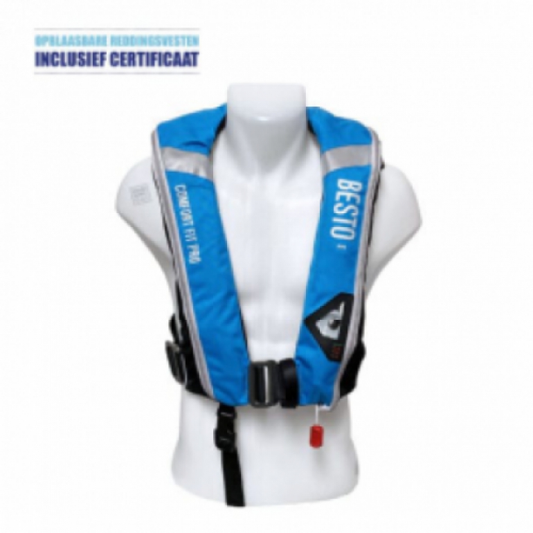 Besto Inflatable Life Jacket AUTO NAVY with HARNESS 40Kg+ 165N